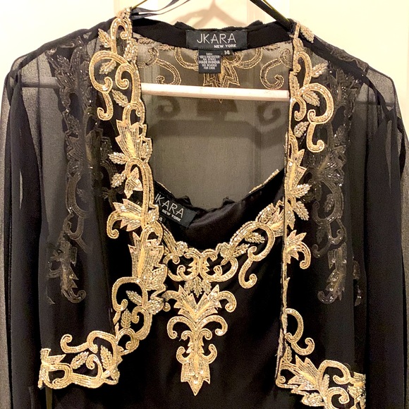 J Kara | Dresses | Jkara New York Sequin Beaded Lined Layered Gown With ...